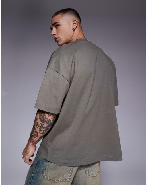 ASOS Heavyweight Oversized Drop Shoulder T-shirt in Gray for Men | Lyst