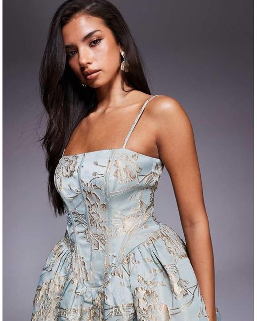 ASOS Jacquard Corset Skater Dress With Cape Detail And 3d Flowers in ...