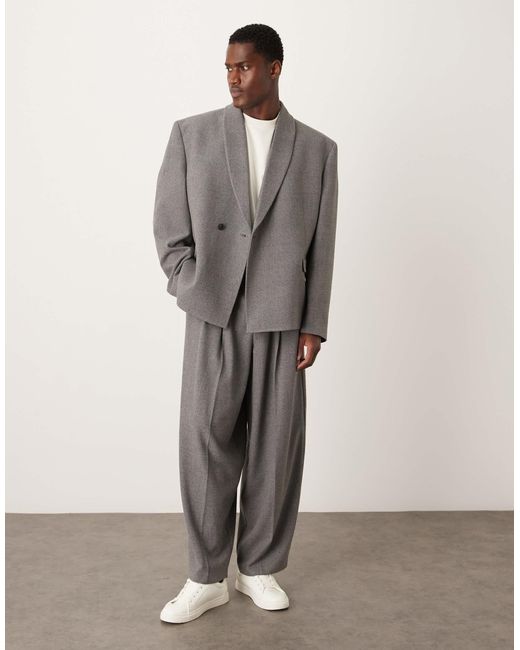 ASOS Deep Wrap Double Breasted Boxy Suit Jacket in Gray for Men | Lyst