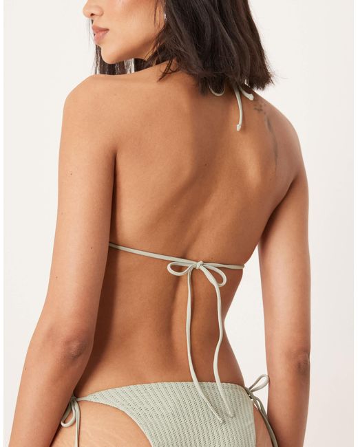 ASOS Kai Textured High Apex Triangle Bikini Top With Pearl Trim in Natural | Lyst