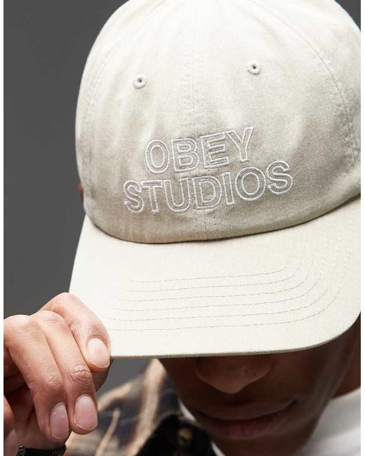 Obey Studios Six Panel Baseball Cap in White for Men | Lyst UK