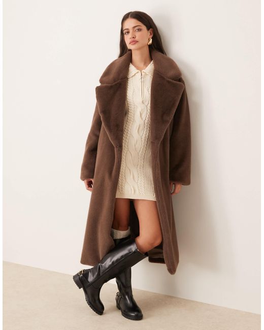 ASOS Longline Chuck On Faux Fur Coat in Natural | Lyst