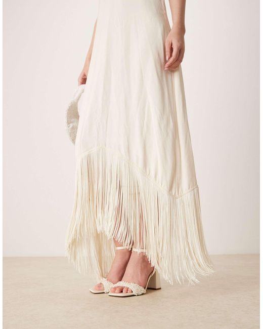 ASOS Hotel Pearl Detail Barely There Block Heeled Sandals in Natural | Lyst