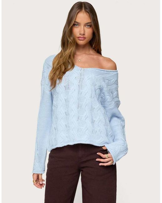 Edikted Inga Oversized Cable Knit Sweater in Blue | Lyst UK