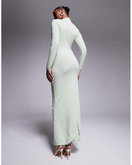 ASOS Long Sleeve High Neck Maxi Dress With Central Ruched Detail in ...