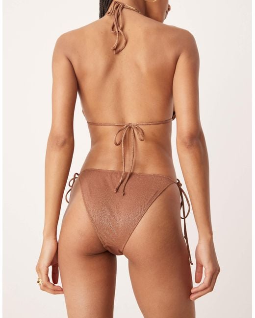 Stradivarius Textured Tie Side Bikini Bottom in Natural | Lyst
