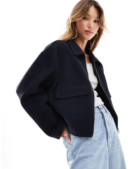 ASOS Clean Formal Bomber Jacket in Blue | Lyst