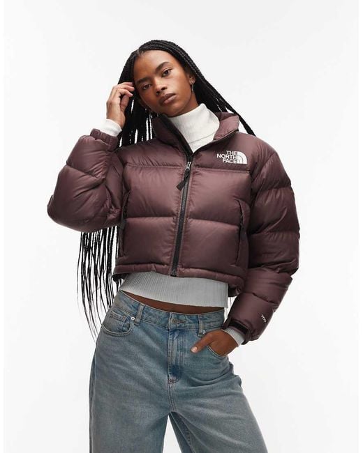 The North Face Nuptse Cropped Down Puffer Jacket in Red | Lyst UK