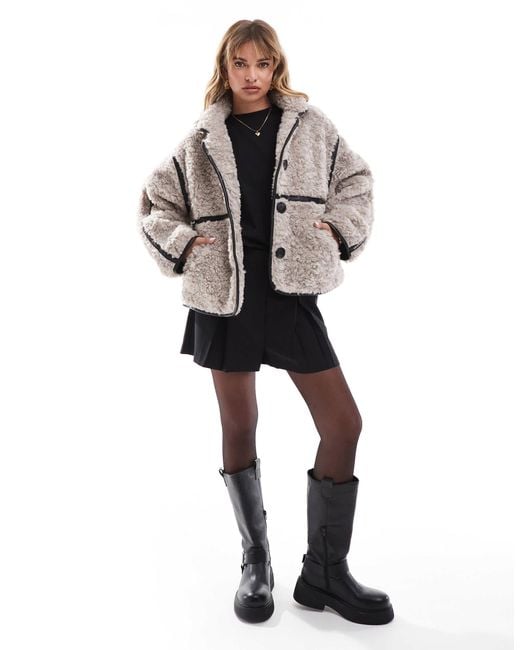 ASOS Curly Borg Funnel Neck Jacket in Gray | Lyst