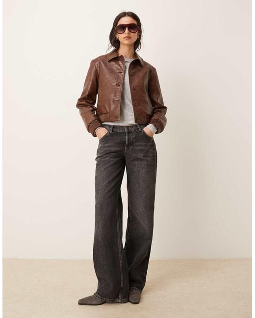 Mango Faux Leather Croc Jacket in Natural | Lyst UK