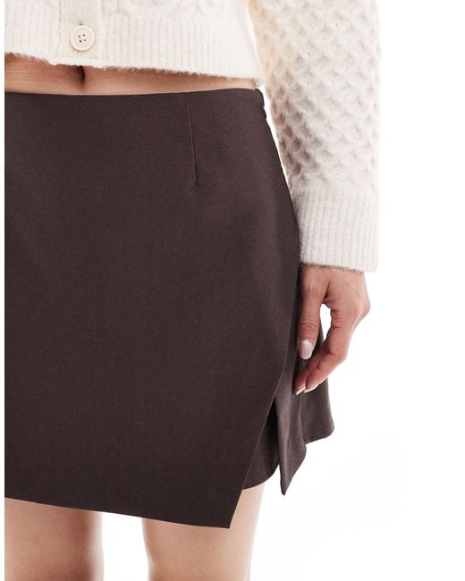 ASOS Tailored Wrap Mini Skort in Brown | Lyst