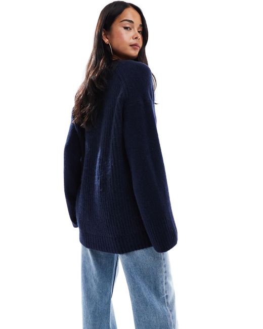 ASOS Fisherman Rib Boyfriend Cardigan in Blue | Lyst