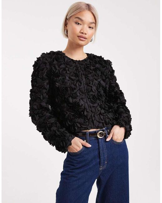 French Connection Verity 3d Textured Floral Jacket in Black | Lyst UK