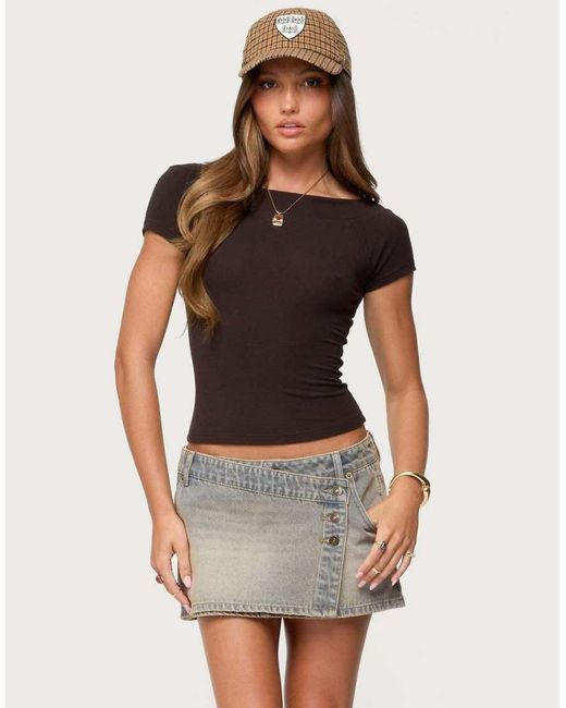 Edikted Becca Boat Neck Top in Brown | Lyst UK