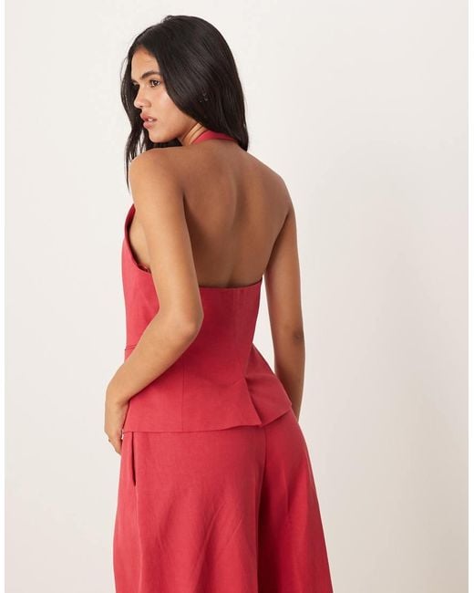 Mango Cotton Mix Halter Neck Waistcoat Co-Ord in Red | Lyst UK