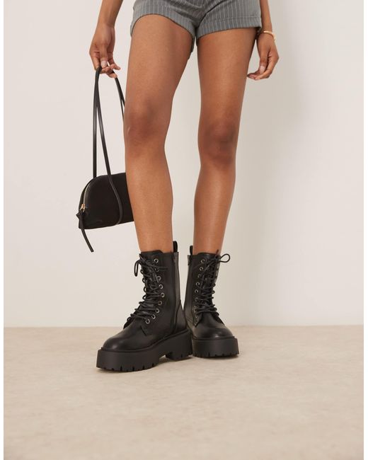 ASOS Wide Fit Adventure Chunky Lace Up Boots in Black | Lyst