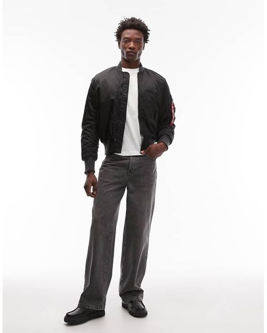 Alpha Industries Ma-1 Distressed Back Logo Bomber Jacket in Black for ...