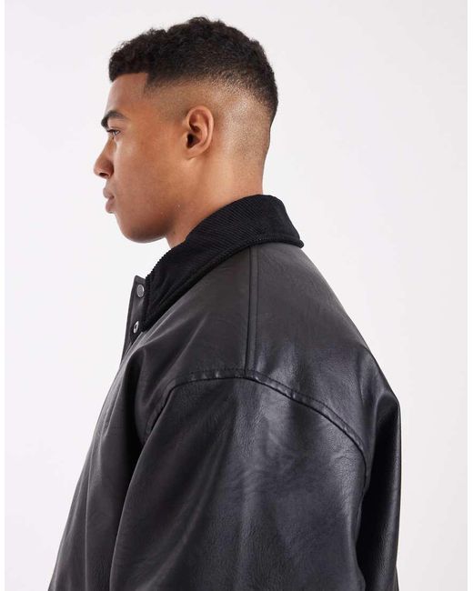 ASOS Oversized Barn Jacket With Cord Collar in Black for Men | Lyst UK