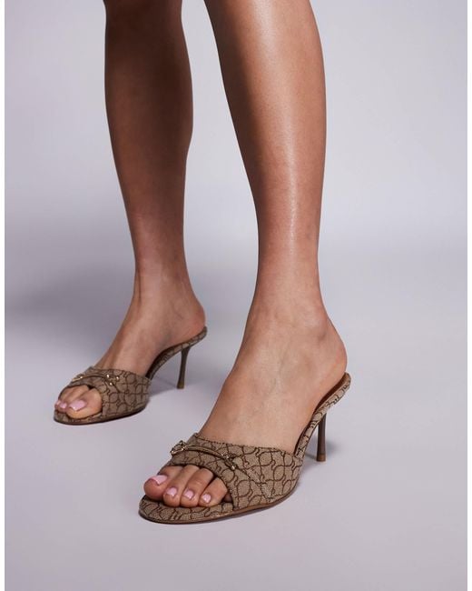 River Island Monogram Mule Heels in Brown | Lyst