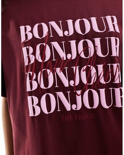 The Frolic Exclusive Bonjour Logo Oversized T-shirt in Red | Lyst
