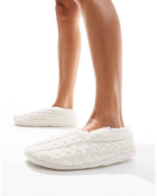 ASOS Zakki Cable Knit Sock Slippers in Natural | Lyst