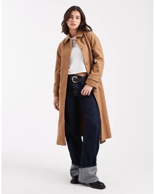 New Look Button Front Belted Coat in Blue | Lyst UK