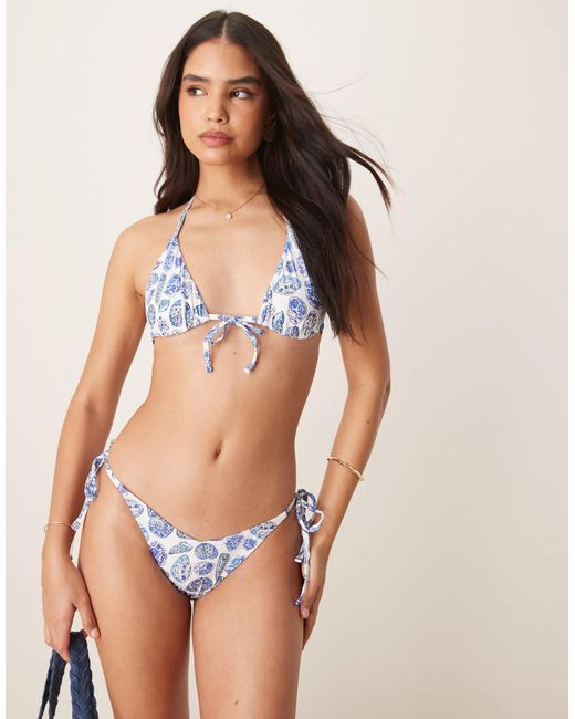 ASOS Shelly Triangle Bikini Top in Blue | Lyst