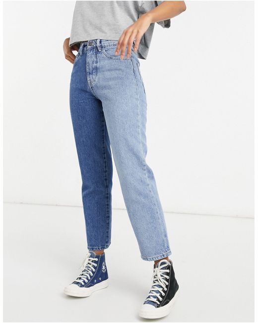 Stradivarius Cotton Straight Leg Contrast Two Tone Jeans in Blue | Lyst