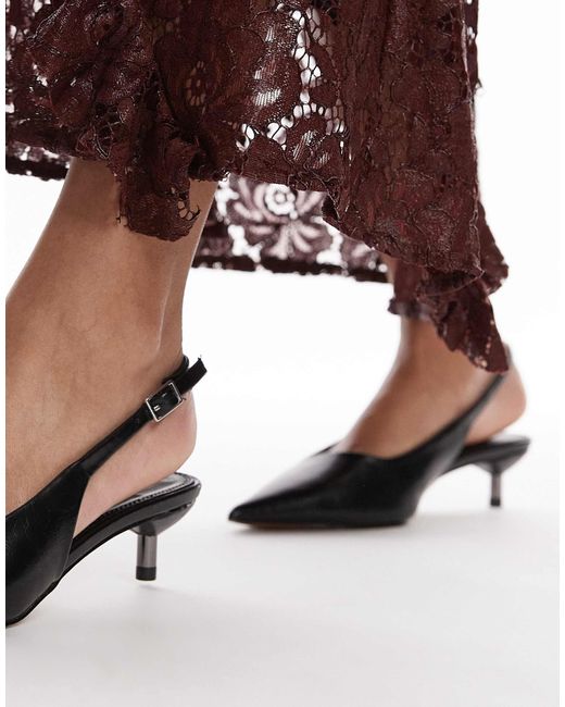 TOPSHOP Ellie Slingback Mid Heel Court Shoes in Brown | Lyst