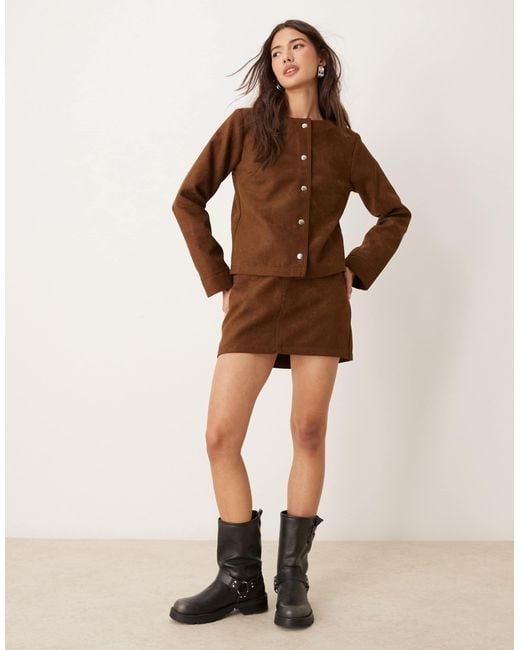 ASOS Faux Suede Boxy Jacket in Brown | Lyst