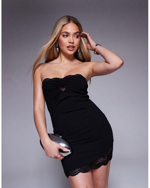 ASOS Scuba Mini Dress With Lace Trim Edge And Heart Hardware in Black ...