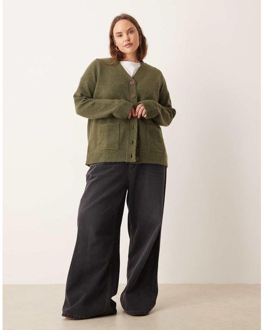 ASOS Asos Design Curve Pocketed Front Boyfriend Cardigan in Green | Lyst UK
