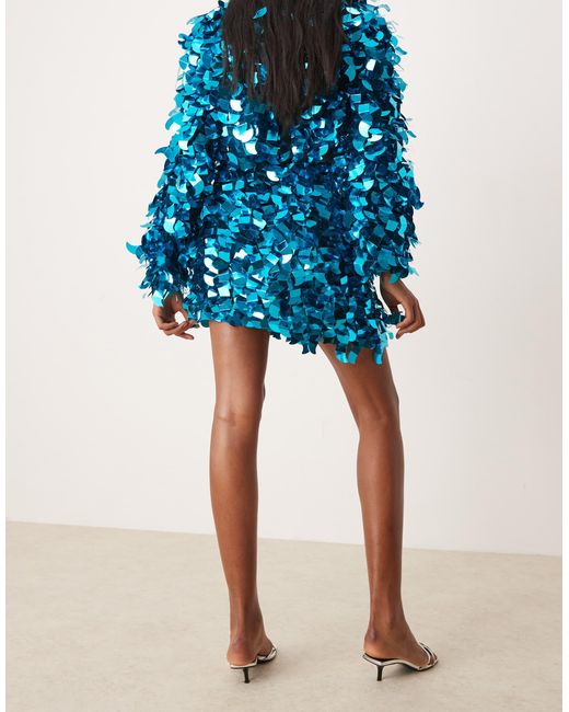 ASOS Embellished 3D Sequin Mini Skirt Co-Ord in Blue | Lyst