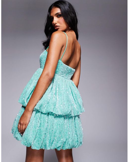 ASOS Strappy Cami Bubble Mini Skater Dress in Blue | Lyst