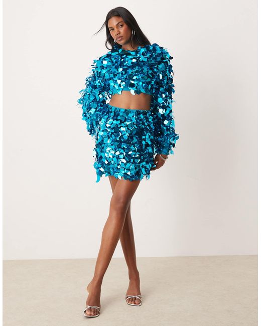 ASOS Embellished 3D Sequin Mini Skirt Co-Ord in Blue | Lyst