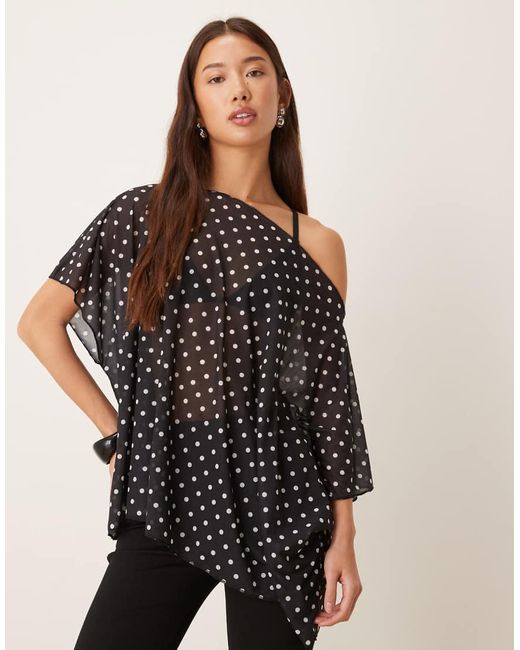 ASOS Sheer Mesh Slouchy Longline Off Shoulder Cape Top in Black | Lyst UK