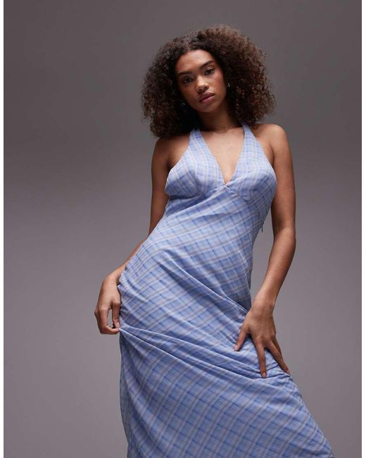 emory park Check Halter Midi Dress in Purple | Lyst UK