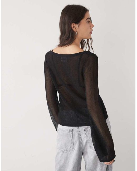 Monki Sheer Slim Fit Button Front Cardigan in Black | Lyst UK