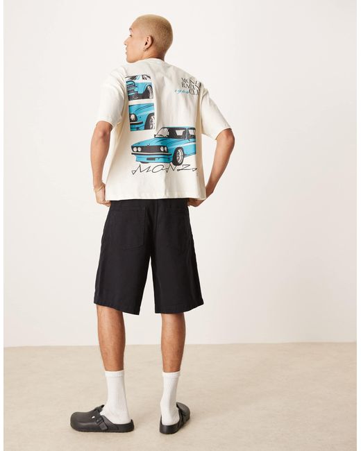 ASOS Boxy Oversized T-shirt With Front And Back Print in Blue for Men | Lyst