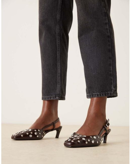 ASOS Wide Fit Shadow Embellished Chisel Toe Slingback Mid Heel Shoes in ...