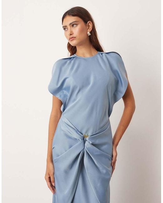ARRANGE Drape Split Sleeve Maxi Dress With Metal Trim in Blue | Lyst UK