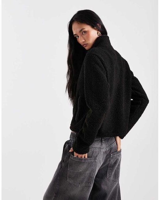 Tommy Hilfiger Flag Logo Teddy Zip Up Coat in Black | Lyst UK