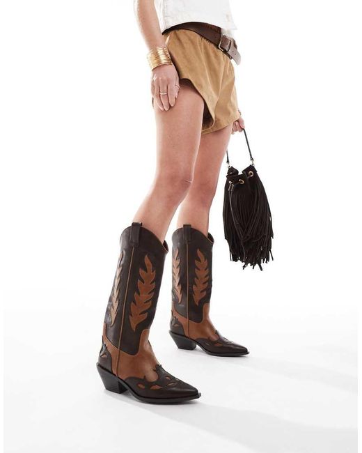 SEQWL Lexus Colourblock Western Boots in White | Lyst UK