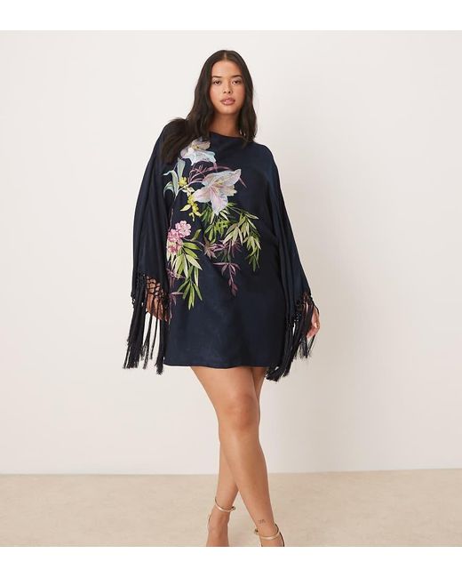 ASOS Asos Design Curve Floral Embroidered Long Sleeve Mini Dress With ...