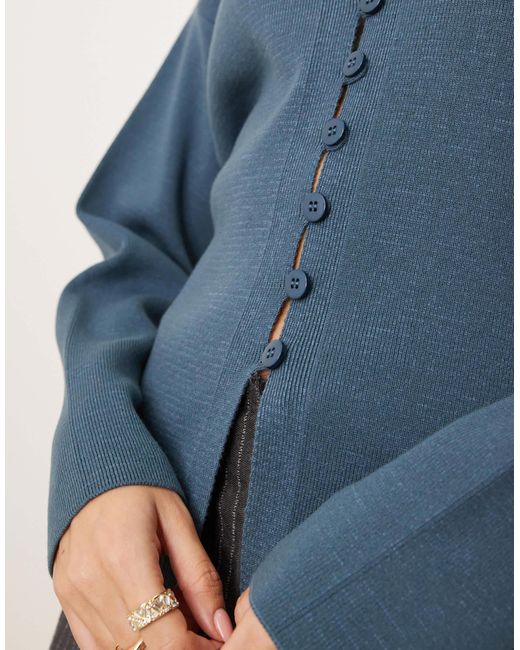ASOS Structured V Neck Cardigan With Button Detail in Blue | Lyst