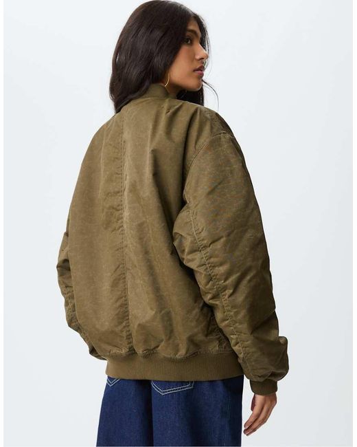 Stradivarius Faded-effect Bomber Jacket in Green | Lyst UK