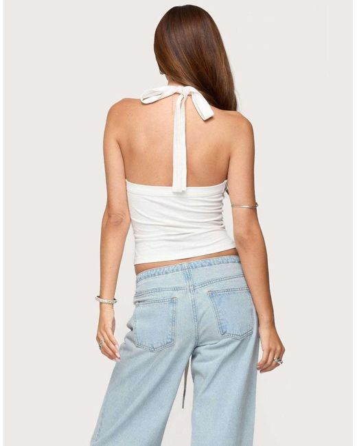 Edikted Kylan Asymmetric Halter Top in Blue | Lyst UK