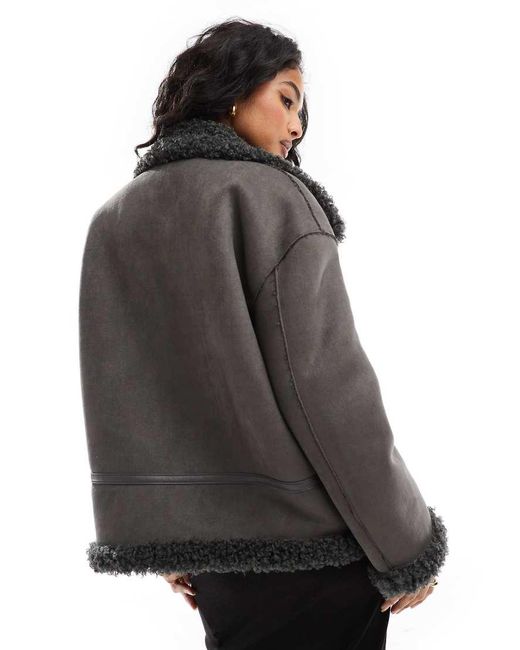 Object Shearling Aviator Jacket in Grey | Lyst UK