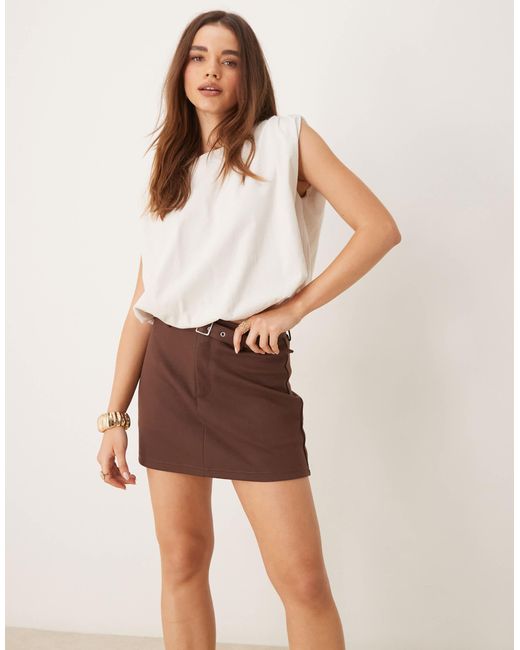 ASOS Jersey Twill Mini Skort With Belt in Natural | Lyst