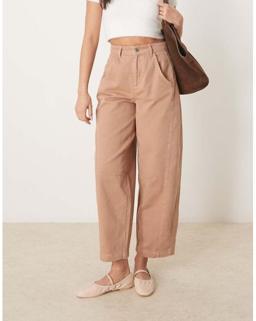 ASOS Cropped Barrel Leg Trouser With Side Panel in Natural | Lyst UK